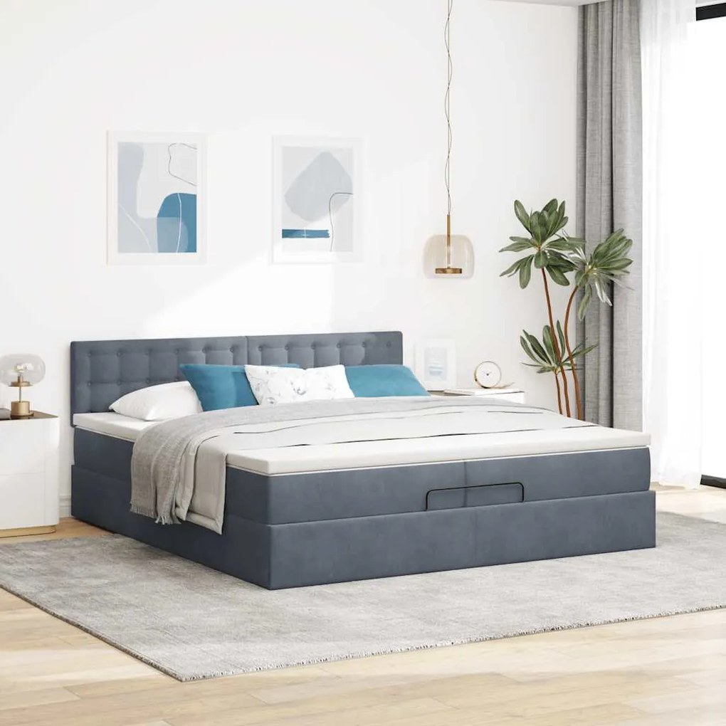 Osmanský rám postele s matrací tmavě šedá 200x200 cm samet 3311940