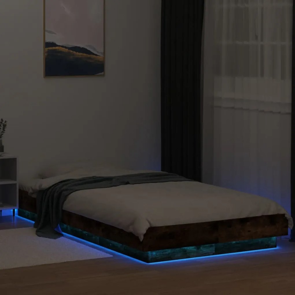 Rám postele s LED osvětlením kouřový dub 90 x 200 cm kompozit 3281123