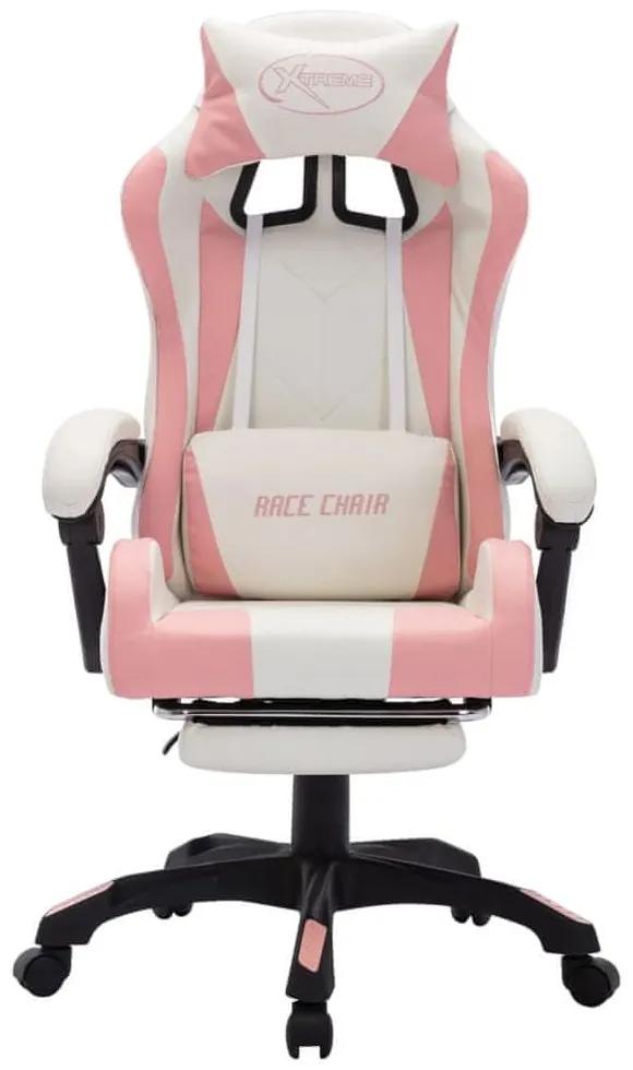 Petromila Herní židle s RGB LED podsvícením růžovo-bílá umělá kůže