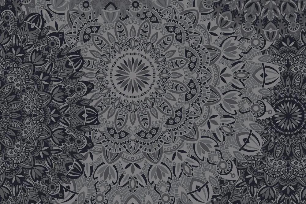 Tapeta stylová Mandala v černobílém provedení - 450x300 cm