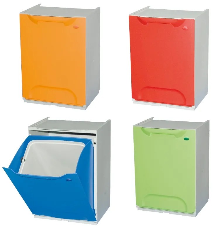 Sada 4 barevných plastových košů na tříděný odpad, 20 L, 340 x 290 x 470 mm