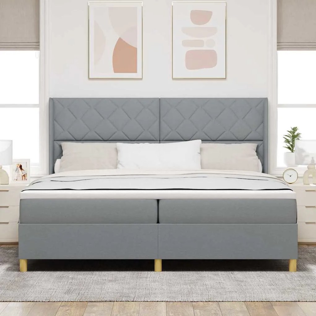Postel s boxspringem s čelo Světle šedá 200 x 200 cm textil 3341917