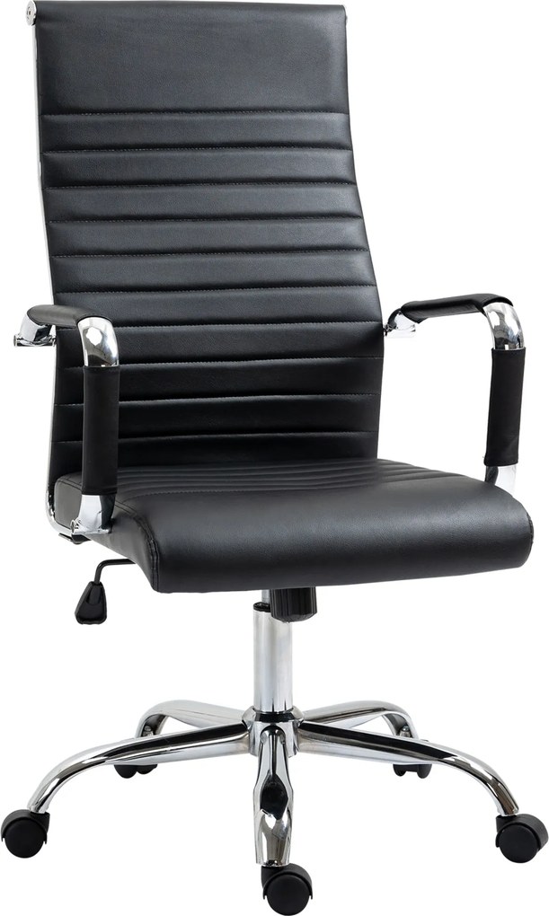 Ergonomická kancelářská židle Vinsetto s výškovým nastavením a funkcí naklánění - otočná židle potažená umělou kůží s polstrováním - černá - 54 x 62 x