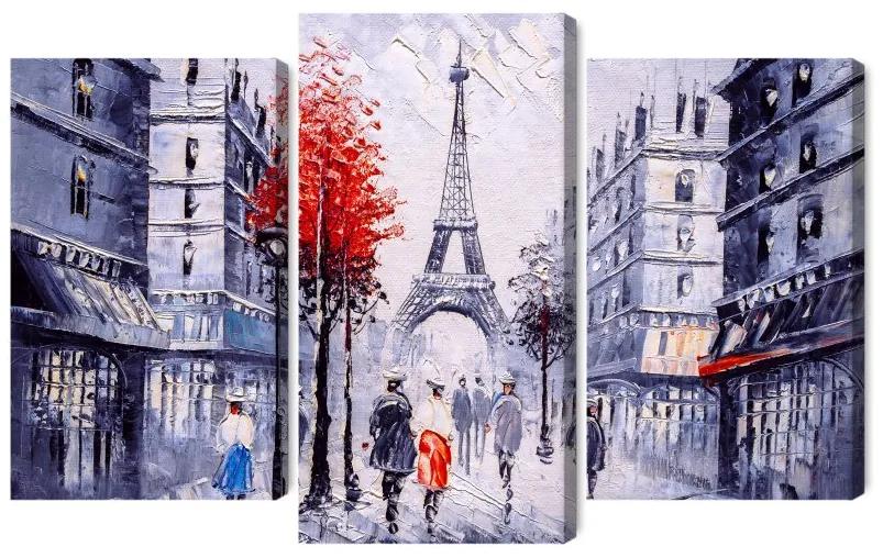 Vícedílný obraz Pohled Na Pařížskou Ulici Jako Namalovanou Nedostatek Nedostatek Přírodní plátno 180x120