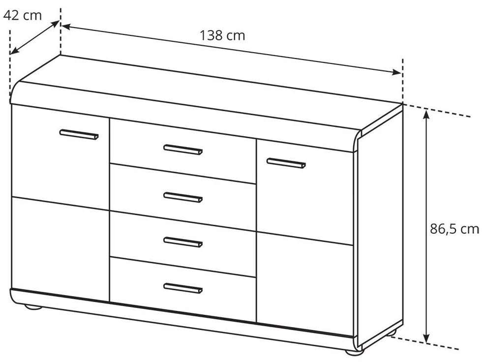 LINK s | komoda 2D4S | 140 cm | sonoma