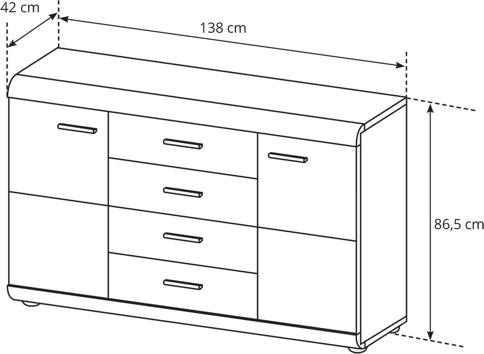 LINK s | komoda 2D4S se zásuvkami a policemi | 140 cm | sonoma