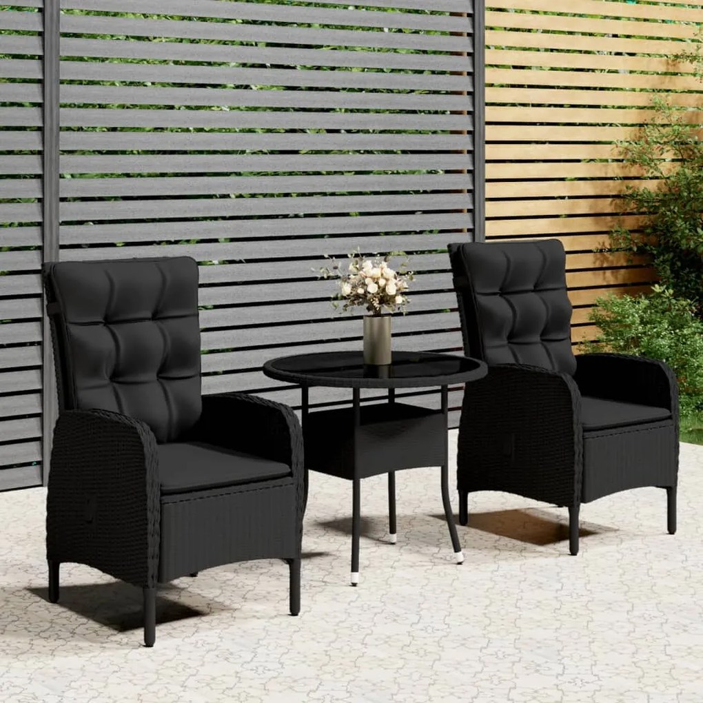 3dílný zahradní bistro set polyratan černý 3058548