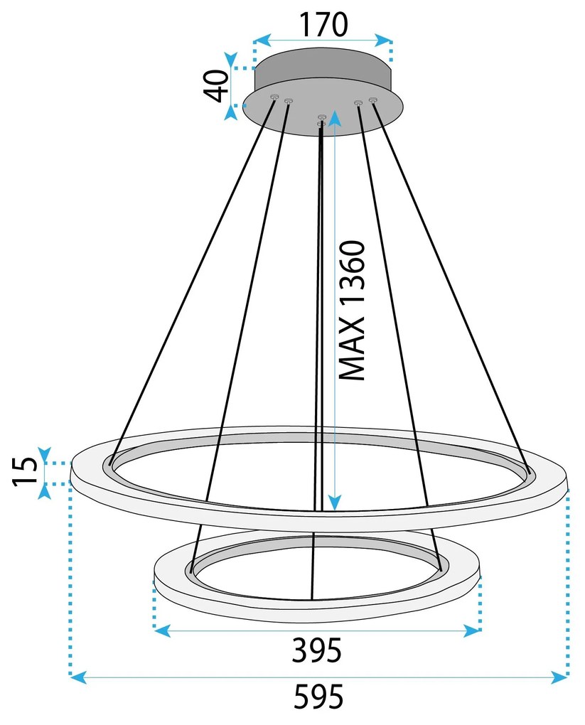 Toolight Toolight, LED závěsné osvětlení 60cm, 38W, 3500lm + dálkové ovládání, LHJ045-CP2, broušená ocel, OSW-50050