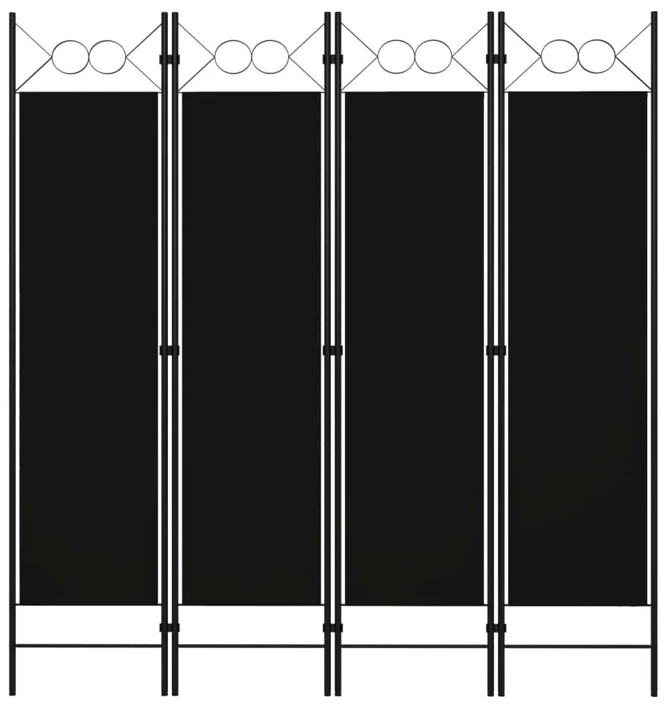 4dílný skládací paraván černý 160 x 180 cm