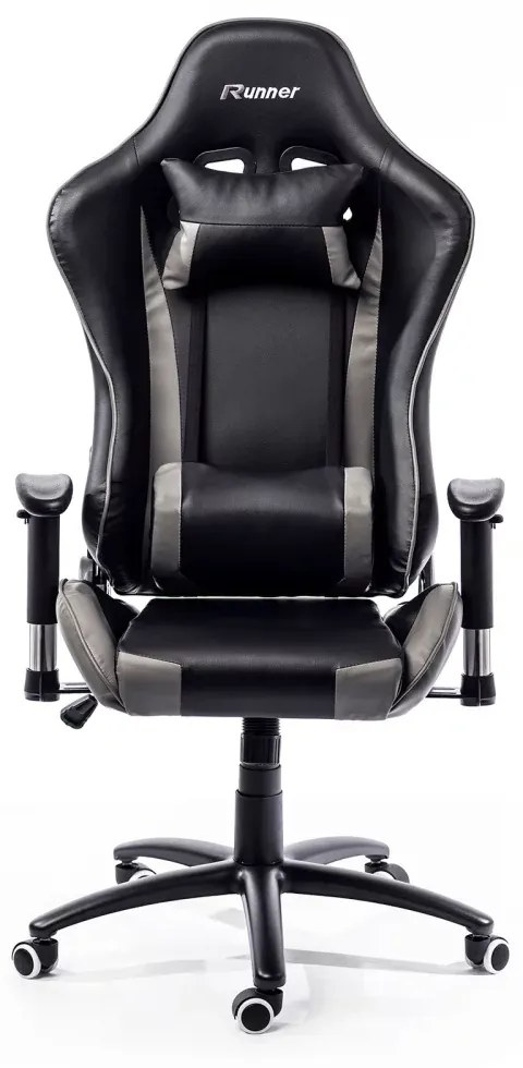 Herní židle RUNNER — ekokůže, černá/šedá