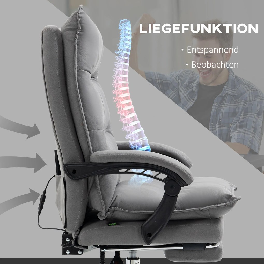 Kancelářská židle Vinsetto s masážní funkcí, výškově nastavitelná kancelářská židle, ergonomická židle k PC v tmavě šedé barvě pro pohodlí v kanceláři