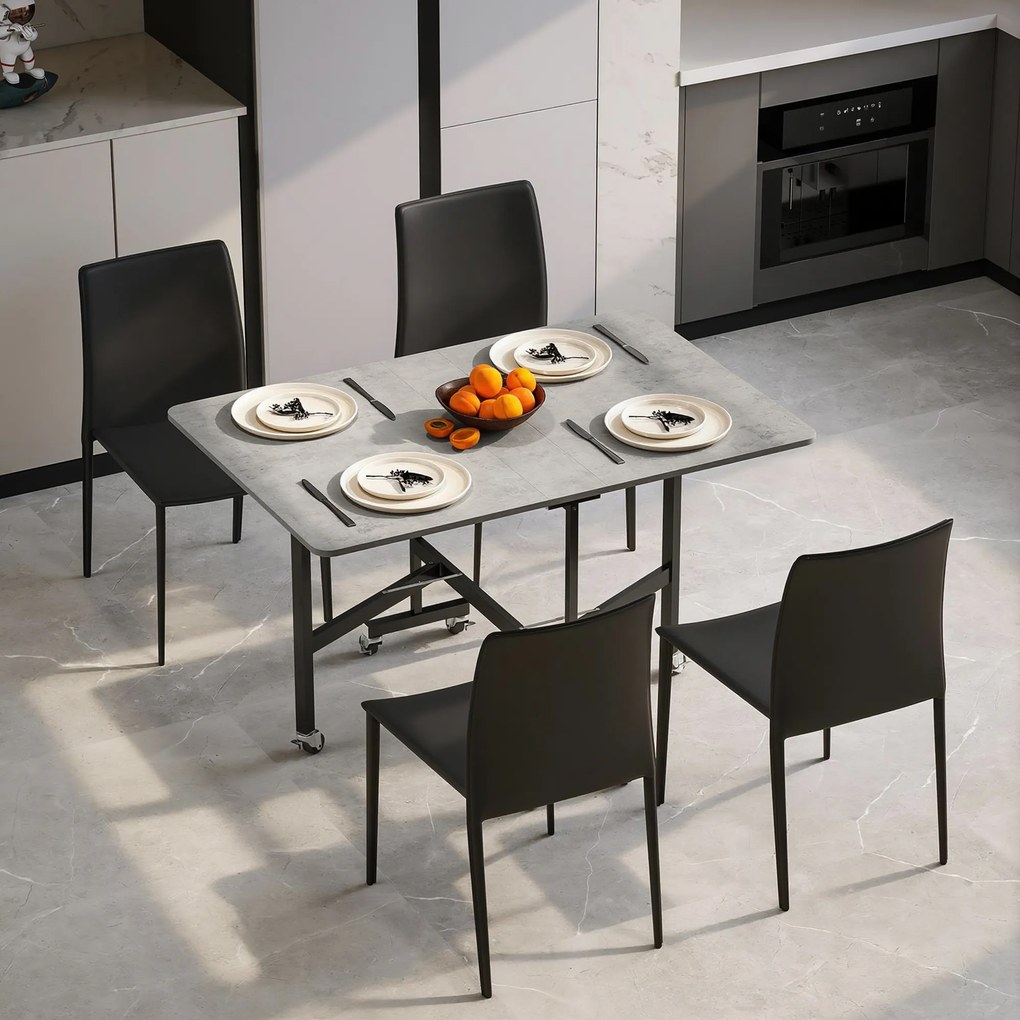 HOMCOM Rozkládací jídelní stůl s kolečky pro 4-6 osob, ocelové nohy, rozkládací 52,5-120 x 80 x 73 cm, ideální do kuchyně a jídelny
