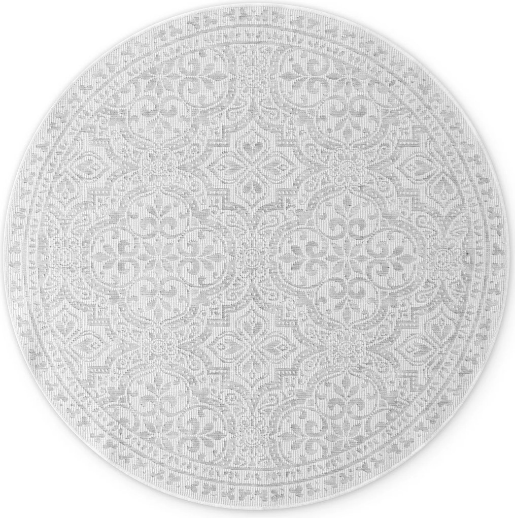 NORTHRUGS, Kusový koberec Duet Rosel 106251 White/Gray kruh - na ven i na doma, 160x160 (průměr) kruh, šedá, chodba / předsíň