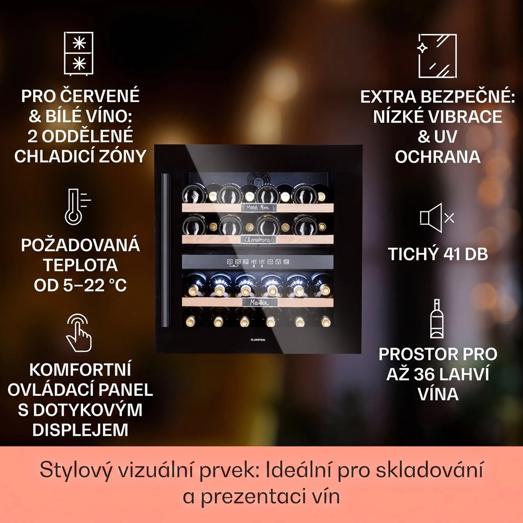 Klarstein Vinsider 36 Onyx Edition, vinotéka, 85 l, 2 zóny, 5-22 °C