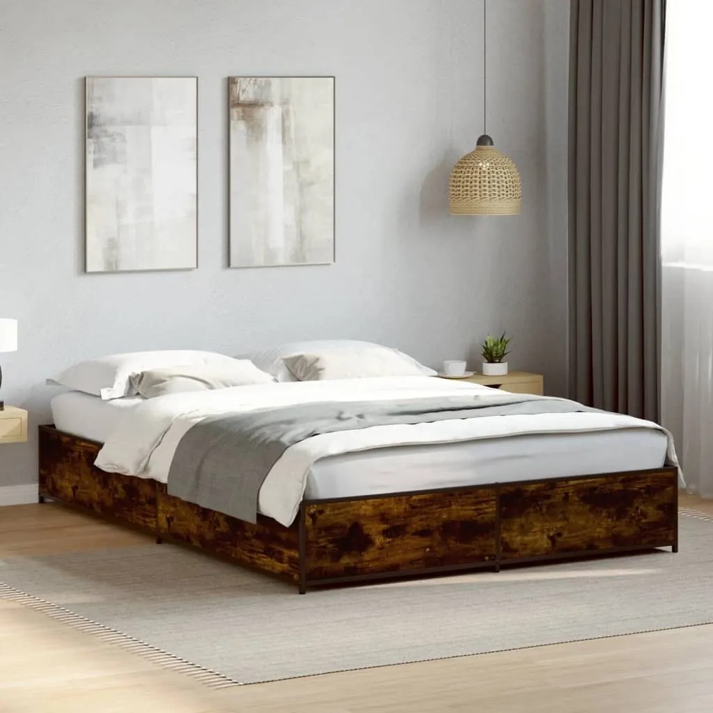 Rám postele kouřový dub 120 x 190 cm kompozitní dřevo a kov 3279864