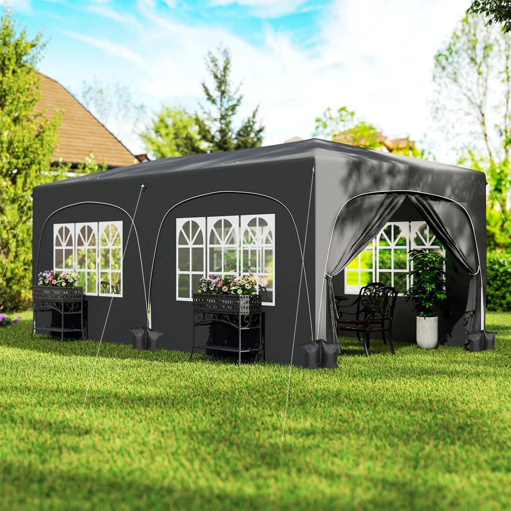 Skládací altán Outsunny 3x6 m s bočními panely UPF50+ - zahradní pavilon s nastavitelnou výškou a taškou pro přenášení pro kempování, párty, terasu