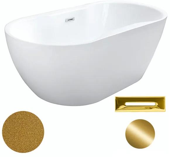 Besco Akrylátová volně stojící vana Navia Glam Z 140x75 (150x80, 160x80) Barva: Bílá/zlatá, Rozměry (cm): 140x75, Typ a barva výpustě: Click-Clack s přepadem, zlatá