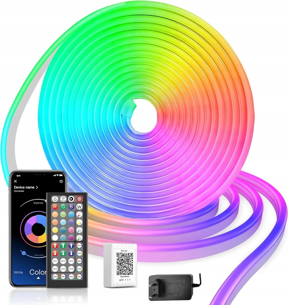 Led pásek Rgb 5 m Vodotěsný Dálkový Ovladač Aplikace IP65 24V Neon Elastický