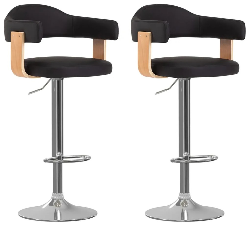Barové stoličky 2 ks černé ohýbané dřevo a umělá kůže - Default Title