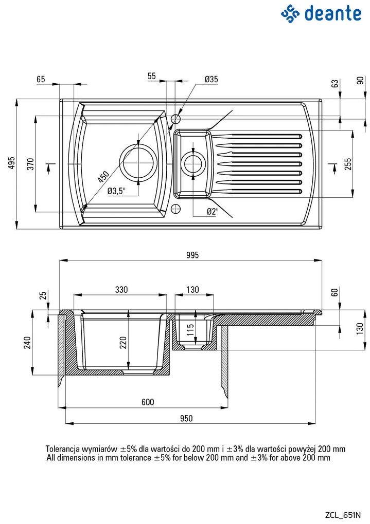 Deante Dřez Lusitano 1,5 komorový s odkapávačem, keramický - ZCL 651N bílý lesk