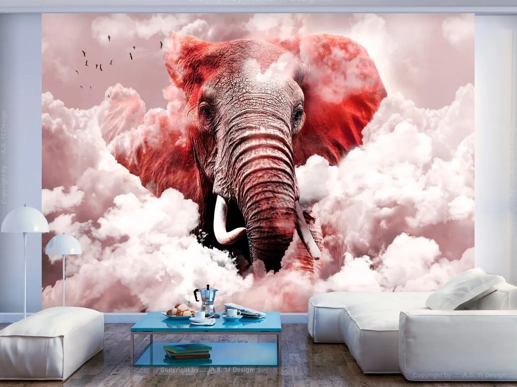 Tapeta slon v oblacích - růžový