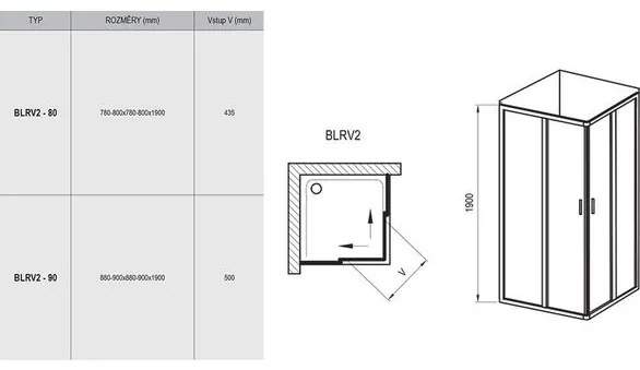 Ravak Blix Sprchový kout 80 x 80 cm, transparent/satin BLRV2-80 1LV40U00Z1