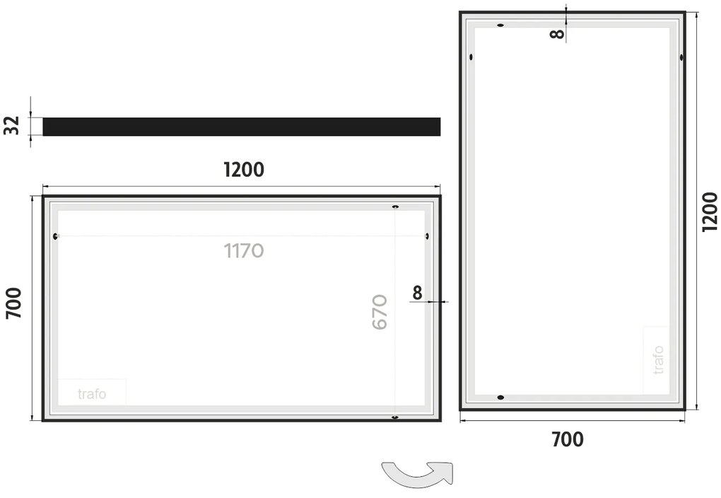 Nimco Černé LED zrcadlo 1200x700 - ZPC 13006-90