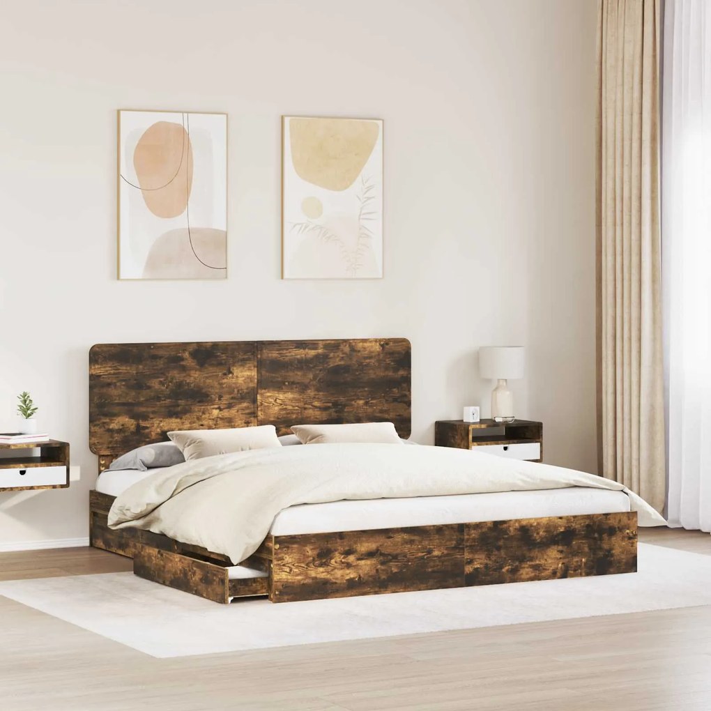 Postel s úložným prostorem se zásuvkou Kouřový dub 180 x 200 cm 3412662