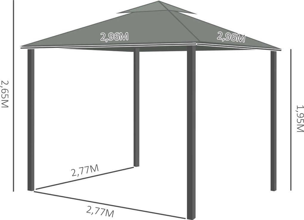 Outsunny Zahradní pavilon Outsunny, 2,96 x 2,96 m, s dvojitou střechou, 4 boční panely moskytiéra, párty stan hliníkový polyester | Aosom