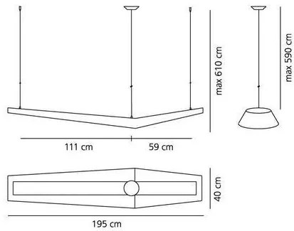 Artemide AK00600 Mouette Asymmetrica, závěsné designové svítidlo, 80W LED 3000K, 195cm, délka závěsu 190cm