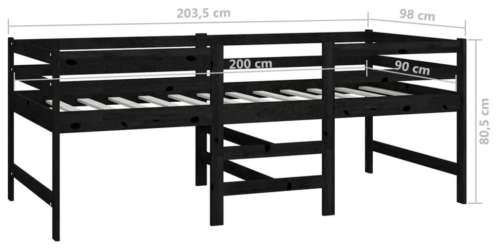 Středně vysoká postel černá masivní borové dřevo 90 x 200 cm - Default Title