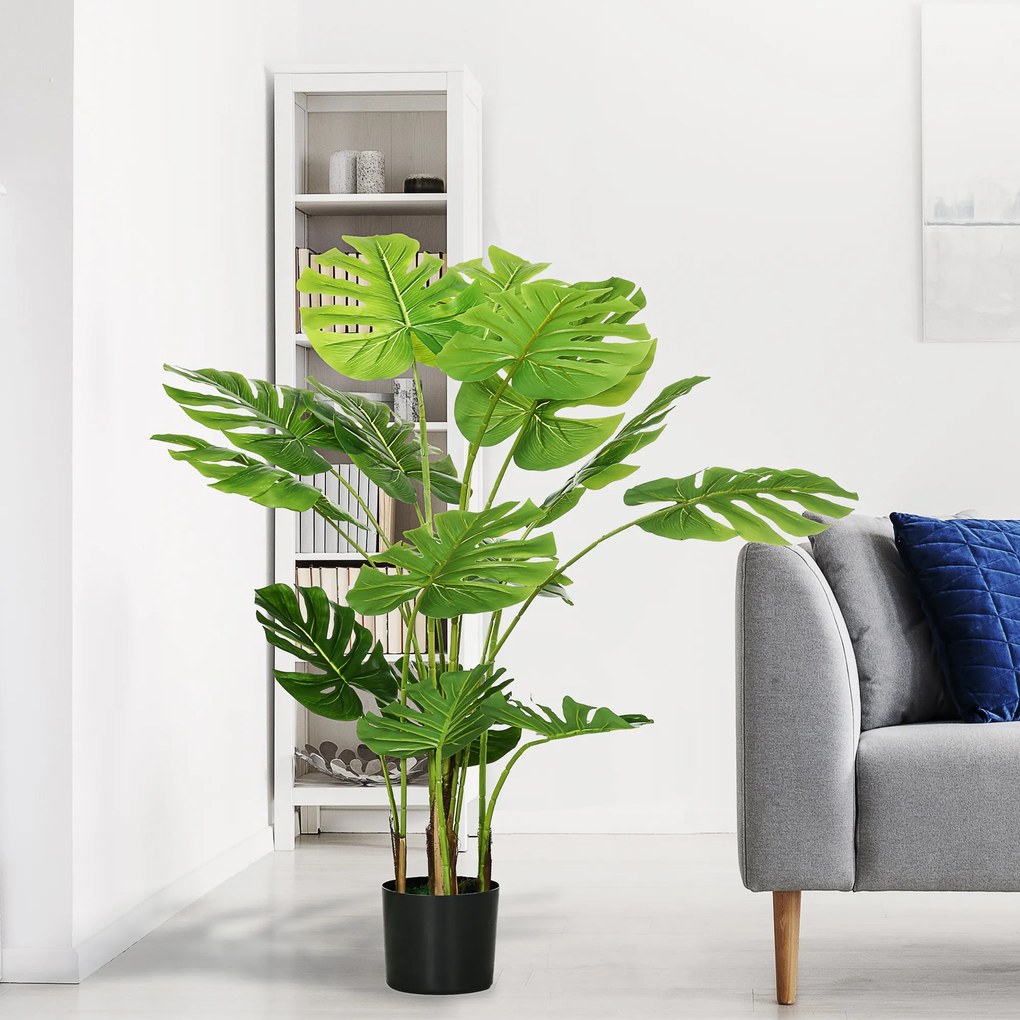 HOMCOM Umělá rostlina Monstera 120cm s květináčem a PE mechem, klamně skutečná pro obývací pokoj a dekorace v zelené barvě