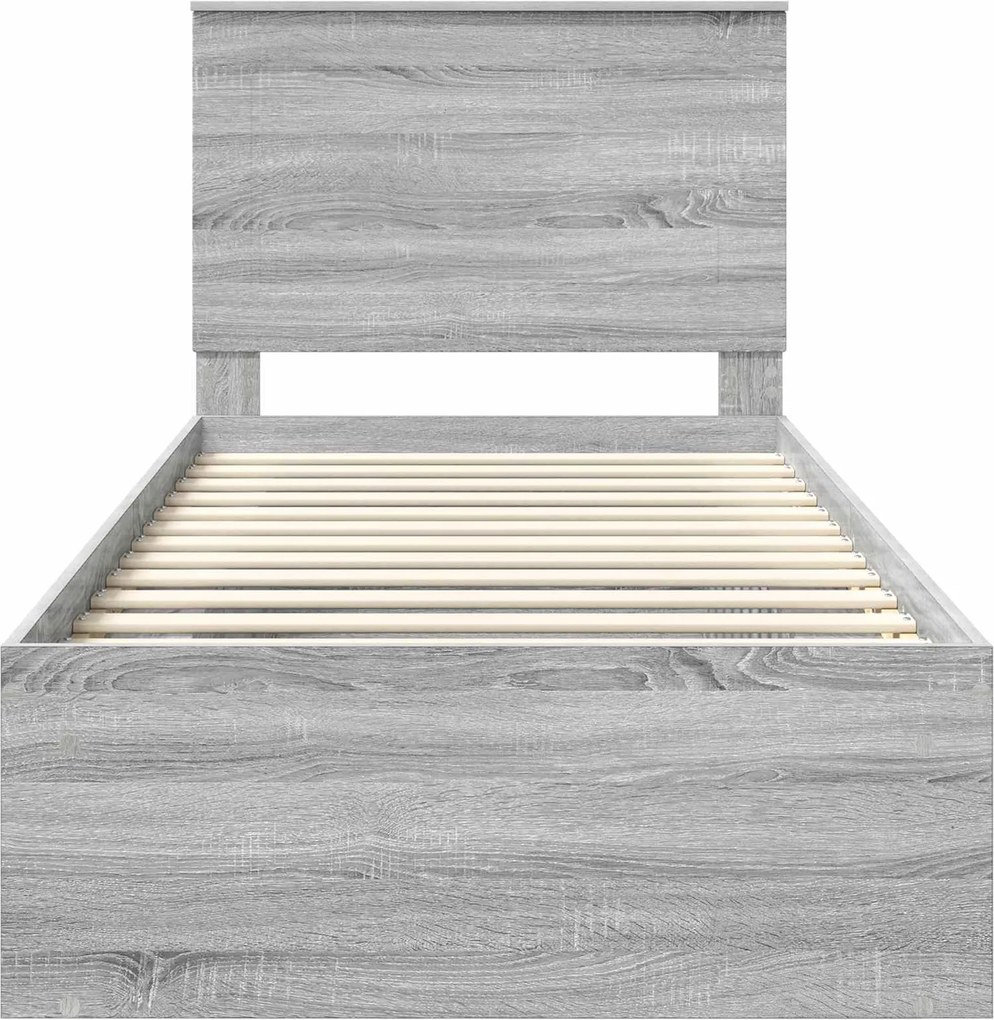 Rám postele s čelo Šedá Sonoma 90 x 200 cm Masivní borové dřevo 3409413