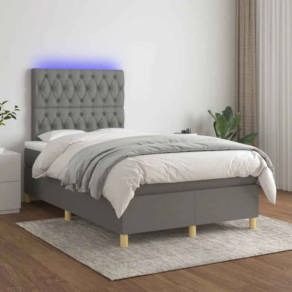 Box spring postel s matrací a LED tmavě šedá 120x200 cm textil 3135662