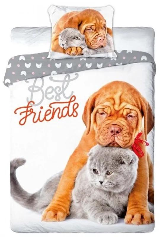 Ložní povlečení pes a kočka - Best Friends - 100% bavlna - 70x90 cm + 140x200 cm