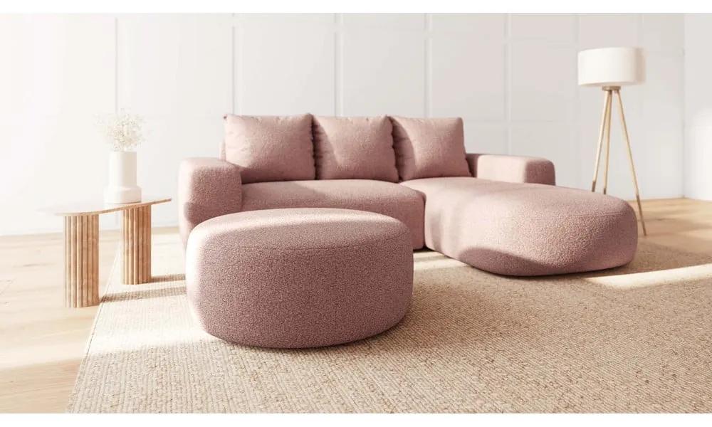 Světle růžový taburet z textilie bouclé Feiro – MESONICA
