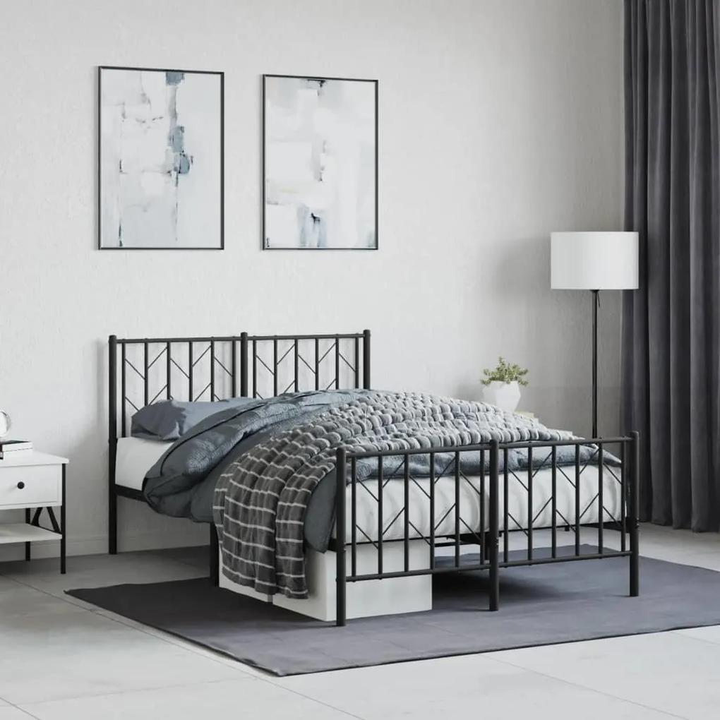 vidaXL Kovový rám postele s hlavovým a nožním čelem 120 x 200 cm [374453] Barva: Černá