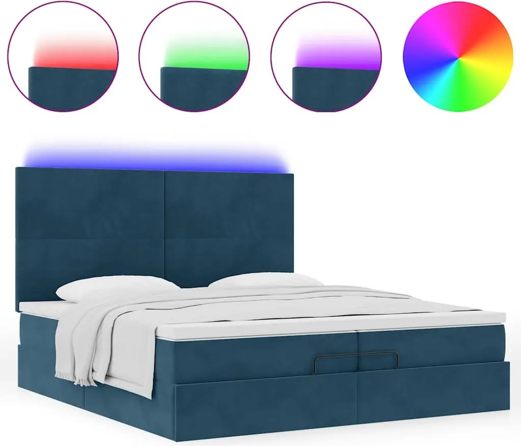 osmanská postel s matracemi a LED diodami tmavě modrá 200x200cm 3314274