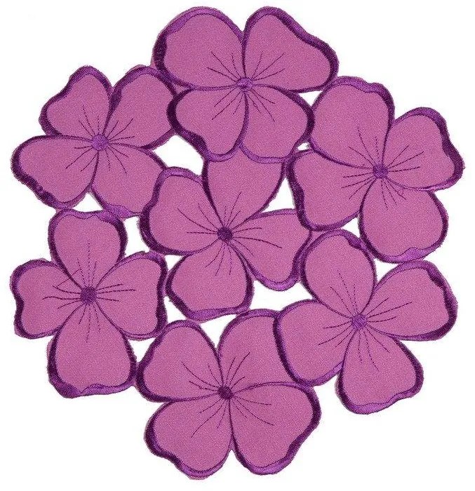 Škodák Vyšívaný ubrus vzor 026 7 květů fialový - kulatý Ø 30cm