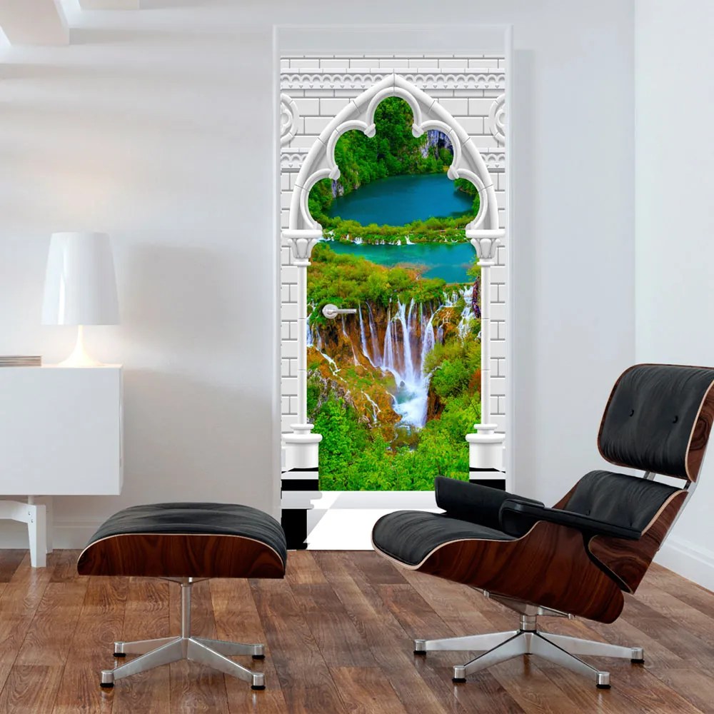 Fototapeta na dveře - Photo wallpaper - Gothic arch and waterfall I 70x210