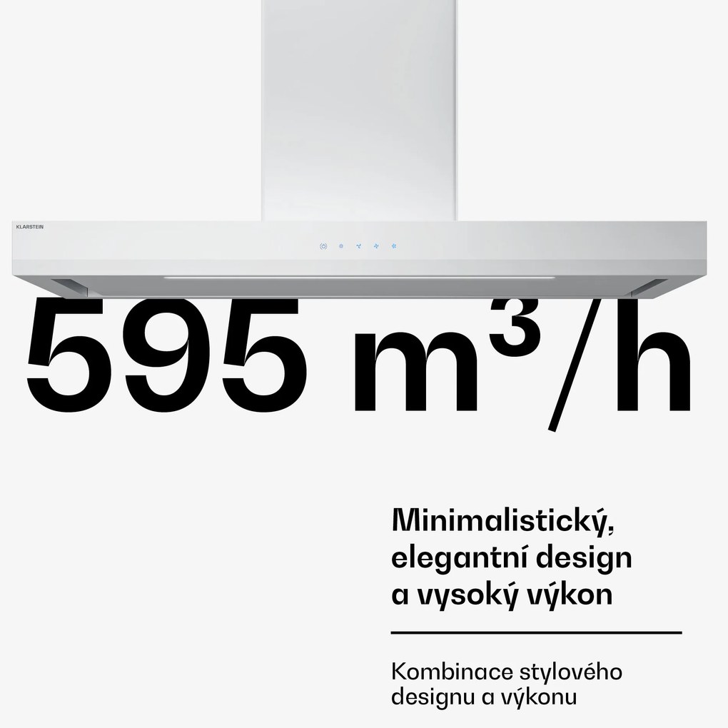 Klarstein Velaire digestoř, Elegantní, minimalistická, výkonná, Energetická třída A++, 595 m³/h, 90 cm