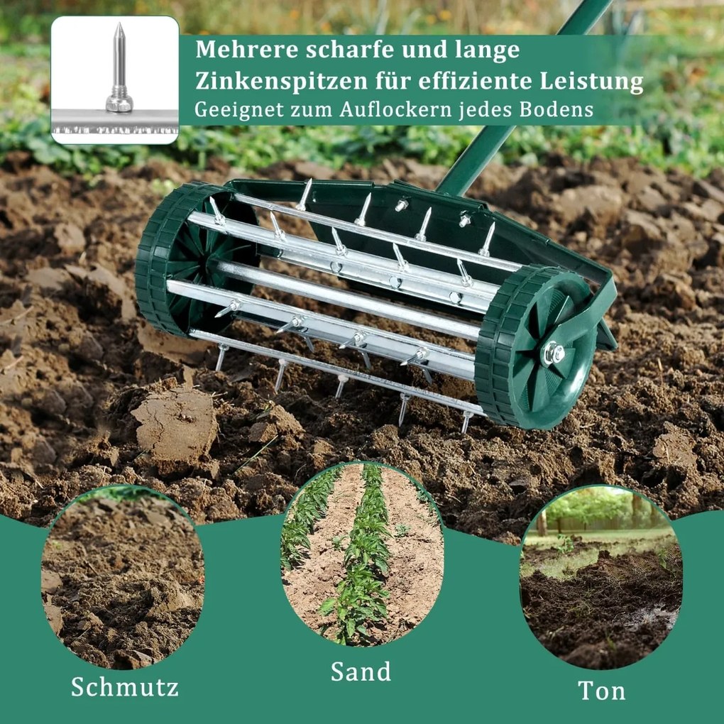 Costway Provzdušňovač trávníku válec na trávník s rukojetí a 3 cm hřebíky