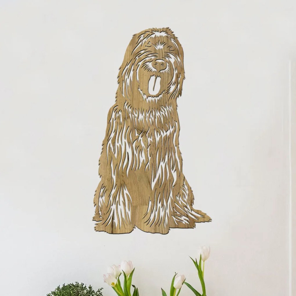 dřevo života Dřevěný obraz psa BRIARD Rozměry (cm): 23x40, Zvolte barvu dekoru: Dub zlatý