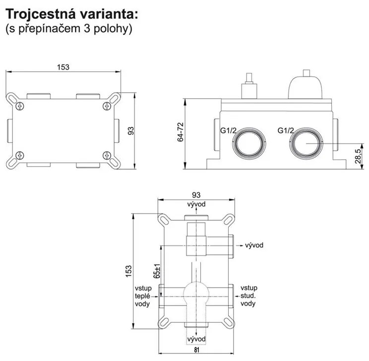 Mereo, Sprchová podomítková baterie s trojcestným přepínačem, Mada, Mbox, CBQ60157MC