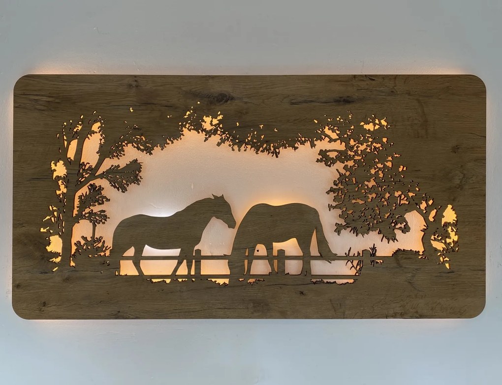 Li-Go "Koně" světelný obraz 230V 120x60 cm provedení povrchu: dub světlý