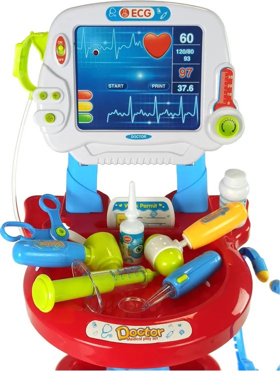 LEAN Toys Lékařská souprava na vozíku – dětský lékařský stolek „Doktor EKG“, 17 dílů