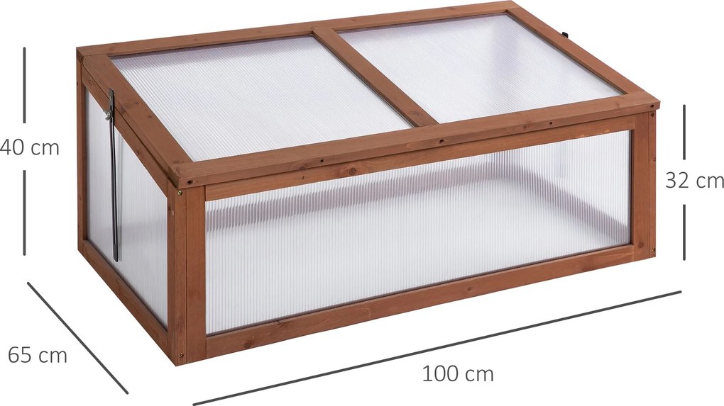 Outsunny dřevěný chladicí rám, mini skleník 100 x 65 x 40 cm, skleník s krytem, UV ochrana, průsvitný chladicí rám, zimní vyvýšený záhon na zahradu, …
