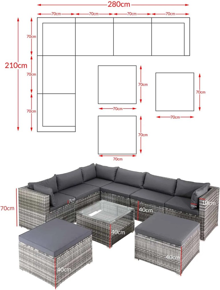 Deuba Zahradní ratanový set XXL - šedá/antracit podušky