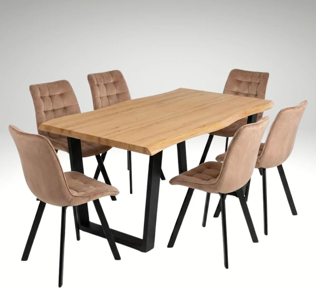 Vikio Jídelní set pro 6 osob 160x90 cm dub noha U béžová židle VJS156-6BE-S