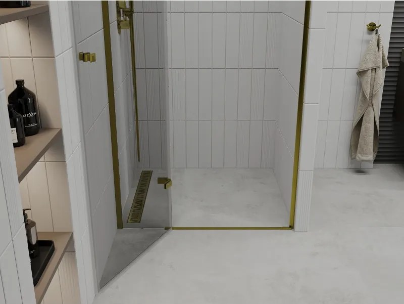 Mexen ROMA sprchové otevírací dveře ke sprchovému koutu 90 cm, čiré sklo/zlatá, 854-090-000-50-00